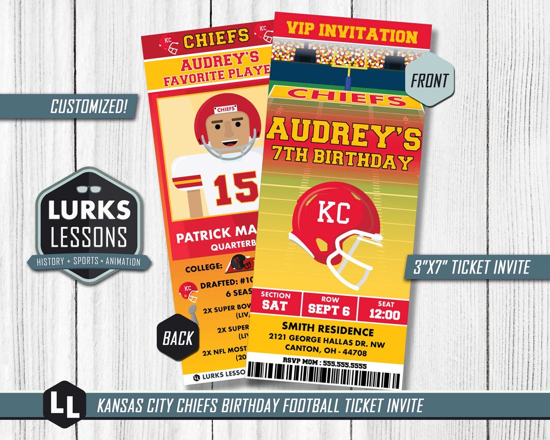 Kansas City Chiefs Themed Birthday Ticket Invite Digital Download ...