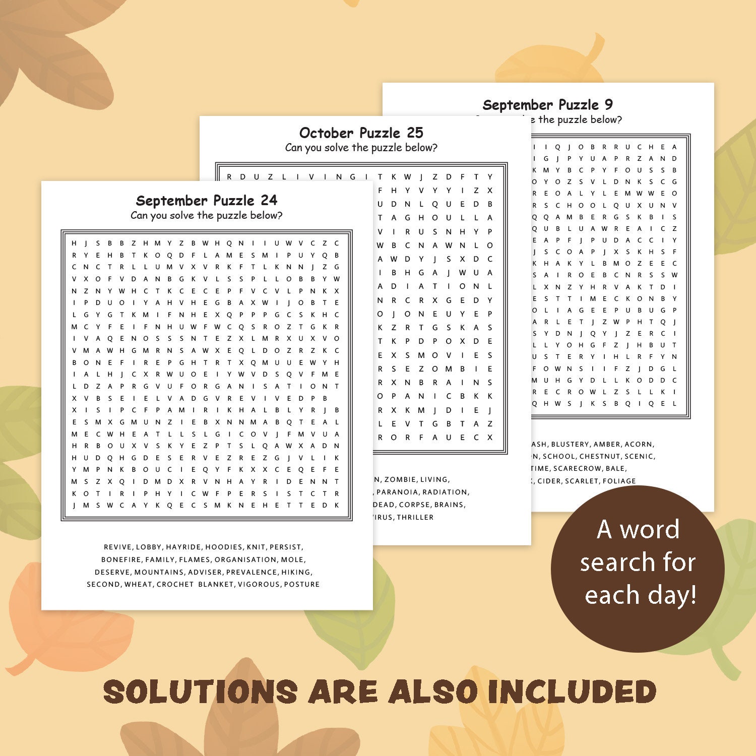 Autumn Word Search | Fall Themed Puzzles PDF Download | 80+ Puzzles ...