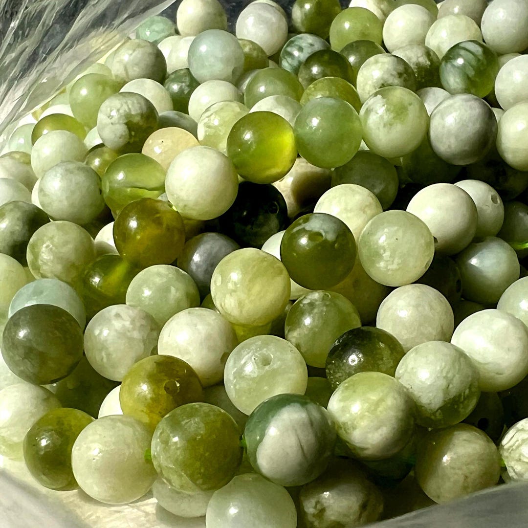 Green Grape Serpentine Jade Beads | 8mm Round Synthetic Gemstone ...