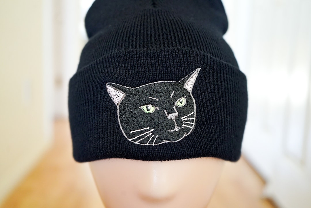 Black Cat Zoning Out Dissociating Meme Embroidered Beanie - Etsy