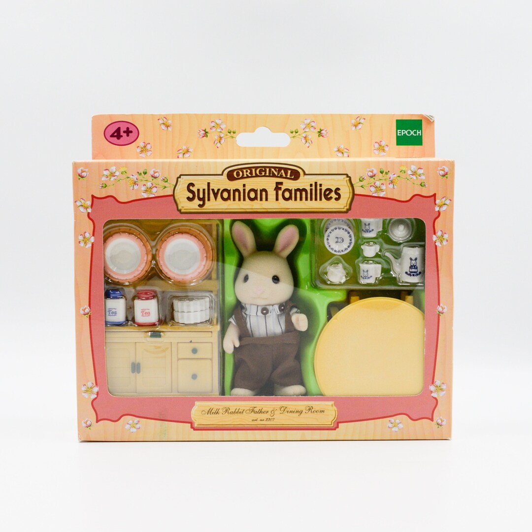 Sylvanian Milk Rabbit Father & Dining Room RARE Forest Families Epoch ...