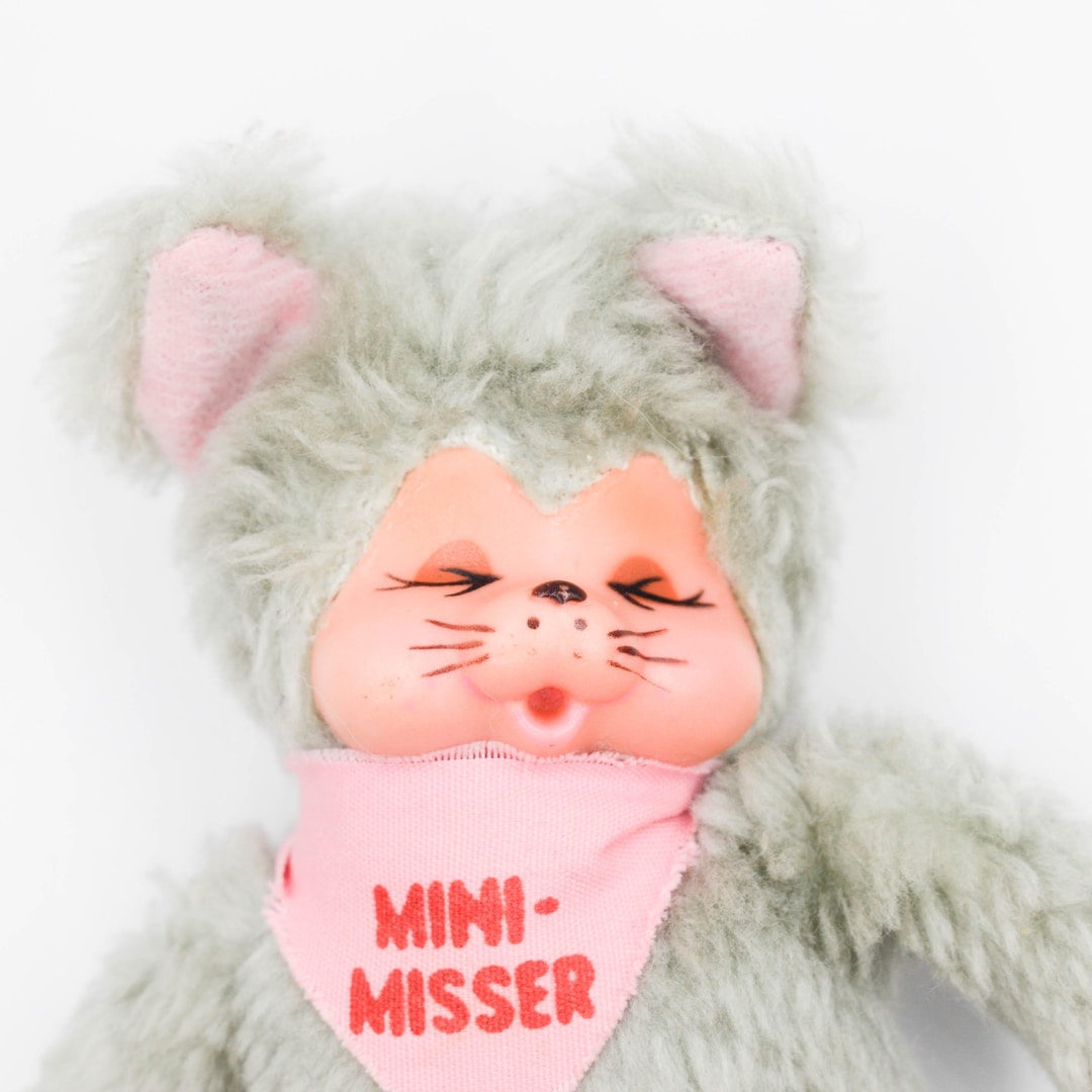 80s | Vintage | Monchhichi | Grey Kisser Cat | Sekiguchi | Danish ...