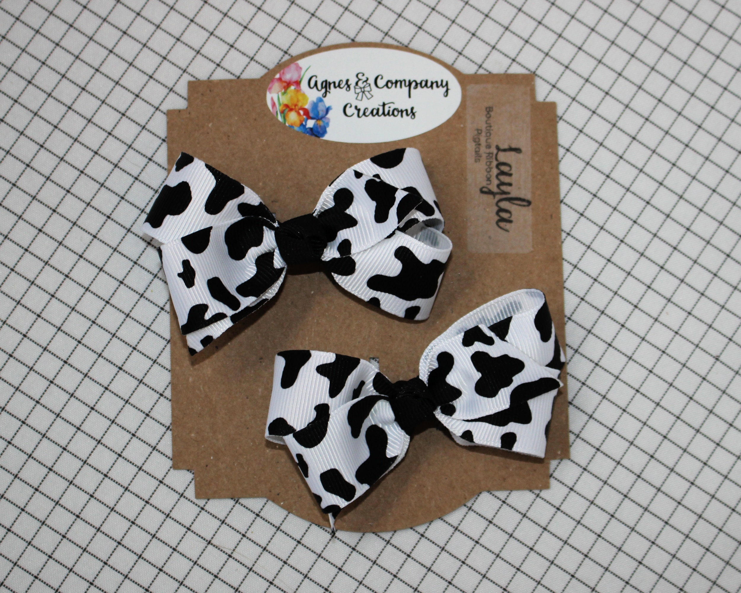 Layla Boutique Style Pigtail Bows Black White Cow Animal Print - Etsy