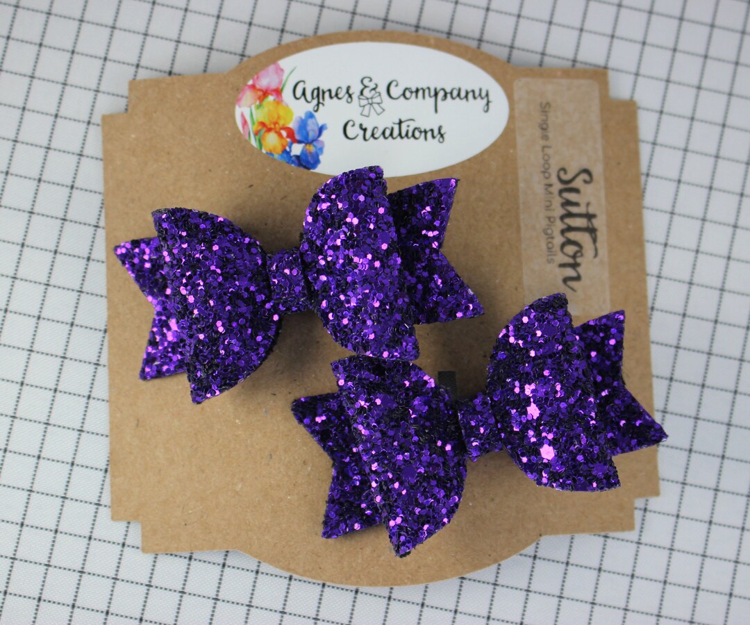 Sutton Single Loop Mini Pigtail Bows Pair Royal Purple Chunky Glitter ...