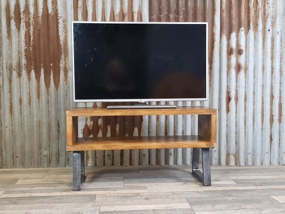 Rustic TV bench with storage industrial TV unit bespoke wooden media unit rustic bench with shoe storage Etsy