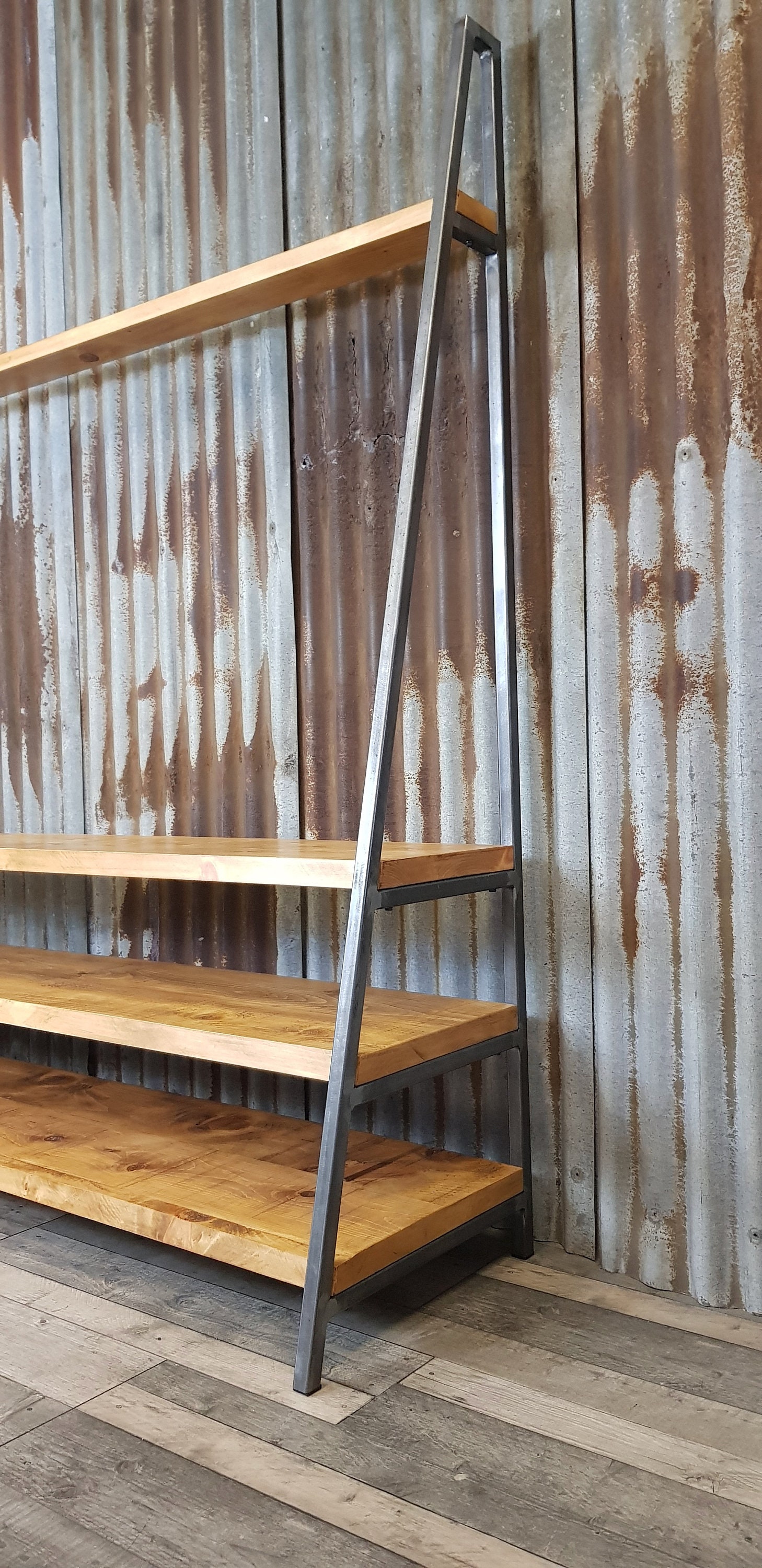 Free Standing Ladder TV Media Unit Modern industrial Style Lean to Bespoke Shelving Units Freestanding Wood Book Shelves Etsy