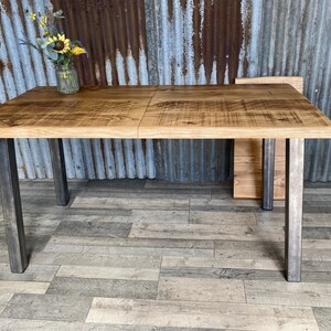 Live Edge Extending Dining Table With Angled Steel Legs, Waney Edge ...