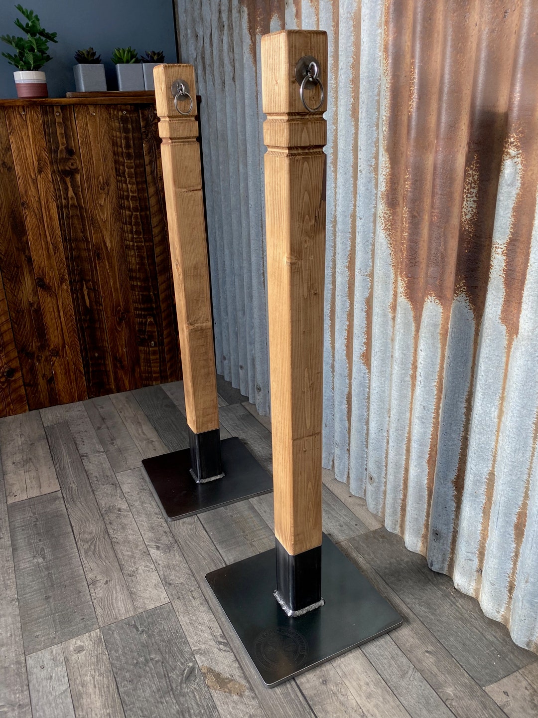 Rustic Wooden Cafe Bar Barrier Post, Personalised Rustic Industrial ...