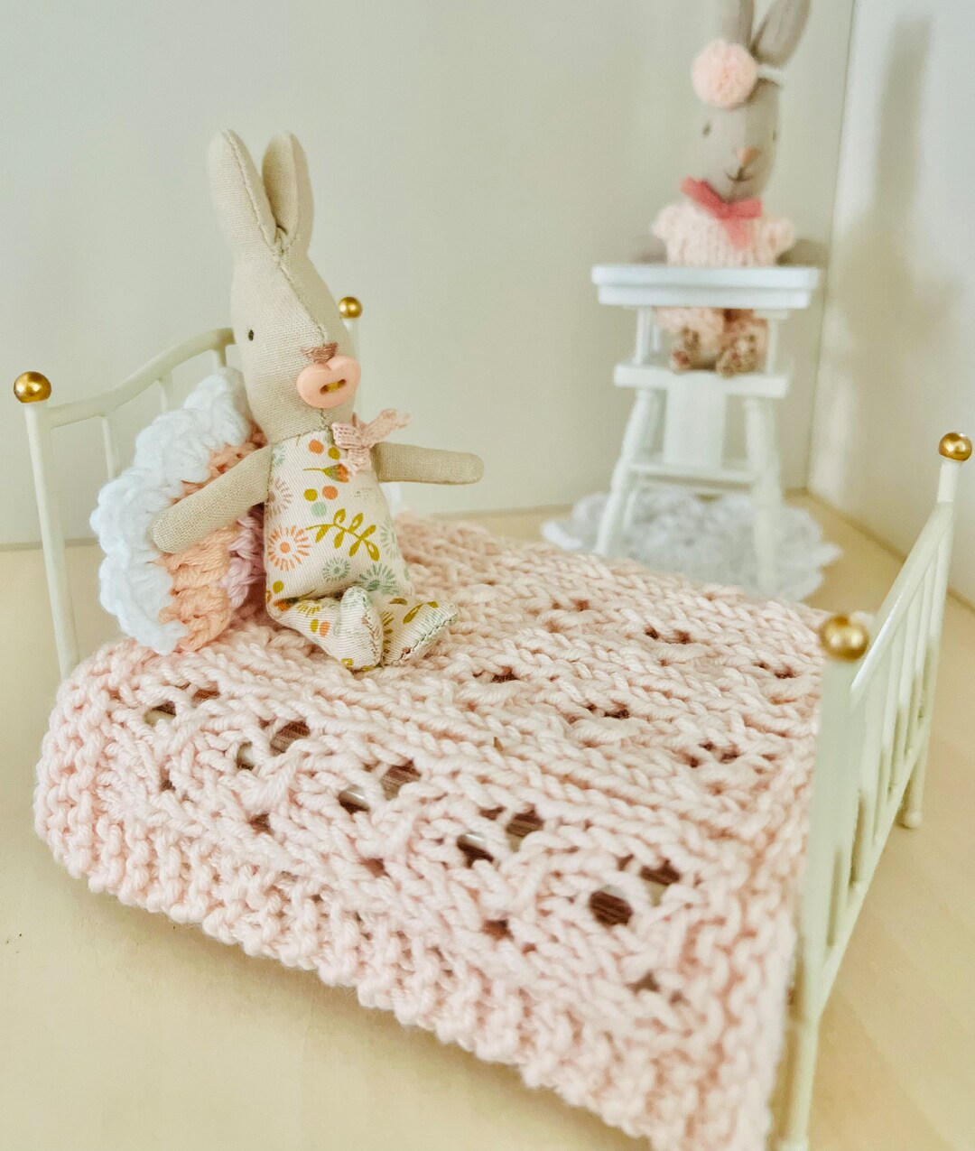 Soft Hand-knit Blanket, Afghan, Bedding for Maileg Mouse Bed, Playpen ...