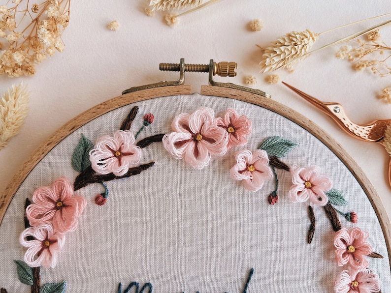 Cherry Blossom March Birth Month Flower, Customisable Hand Embroidery ...