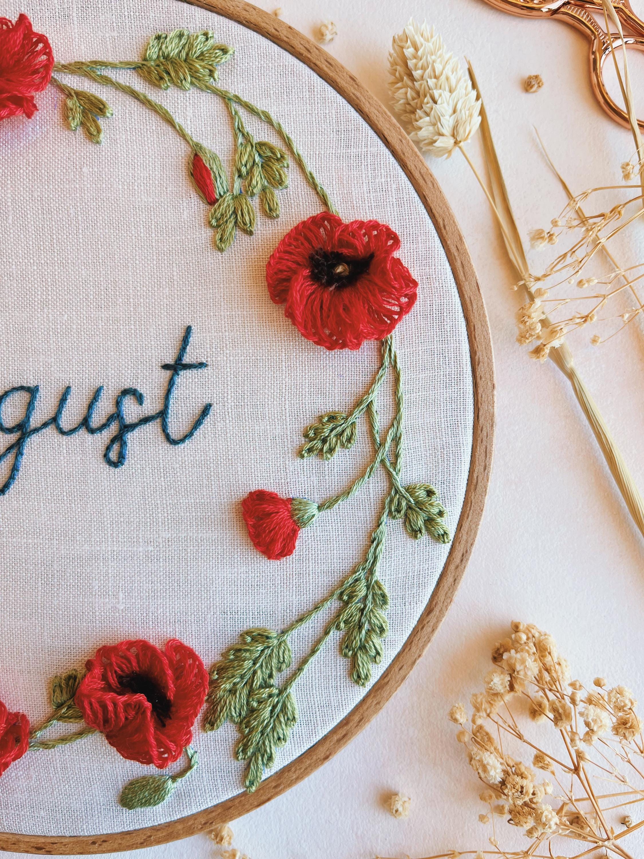 Red Poppies, August Birth Month Flower, Customisable Hand Embroidery ...