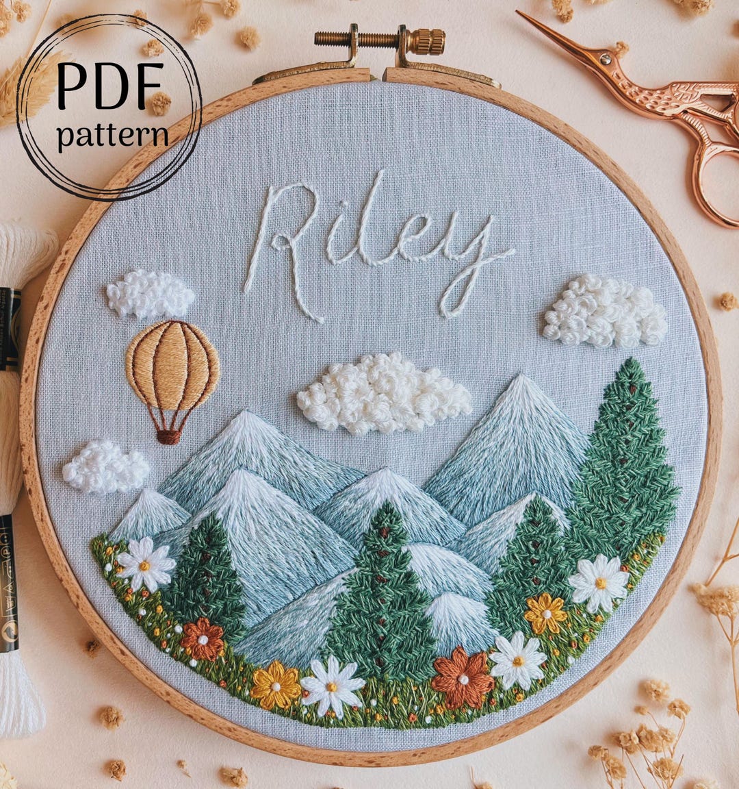 Mountain Adventure Embroidery Pattern: Customizable Baby Name Nursery ...