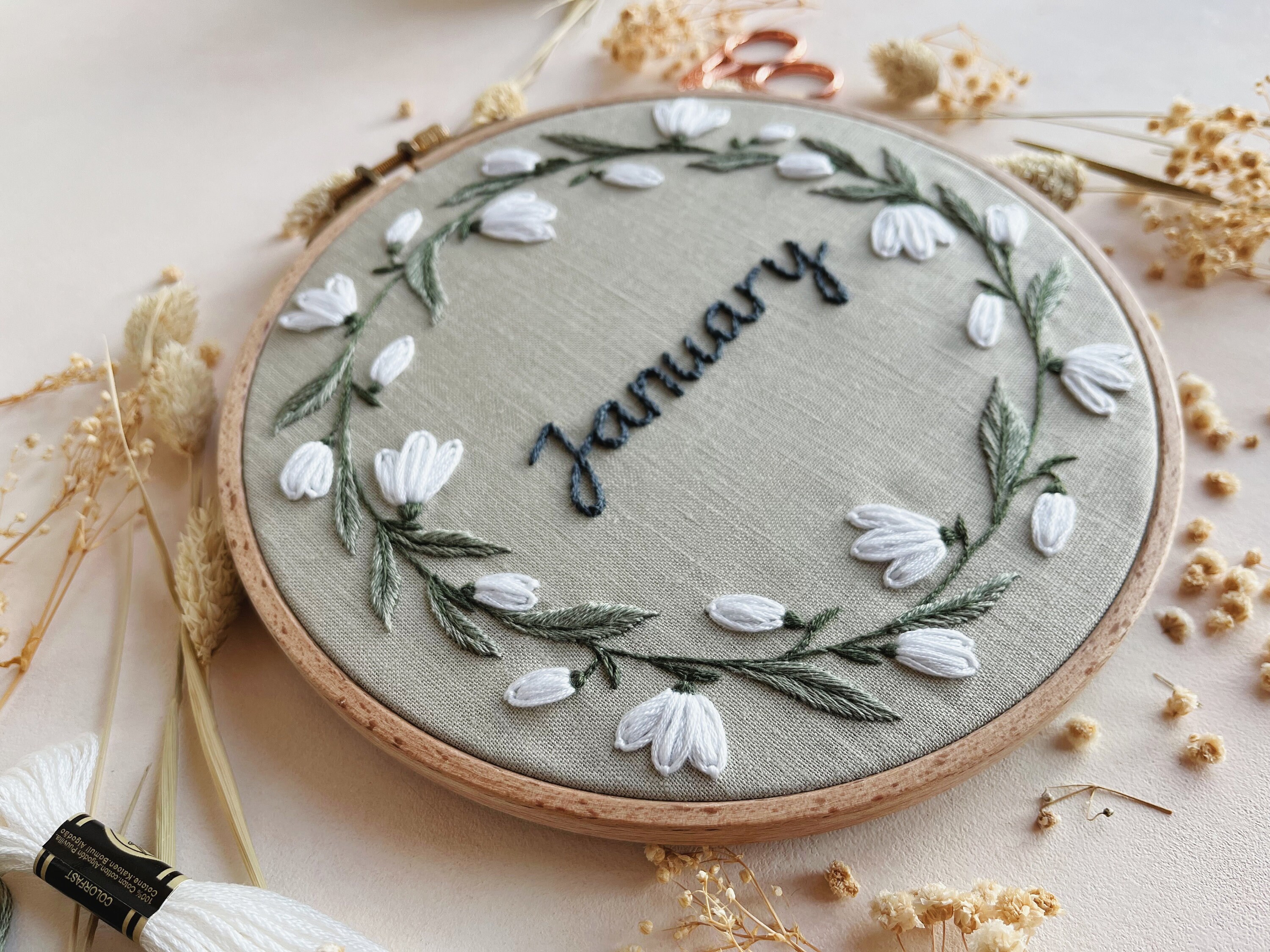 Snowdrop January Birth Month Flower, Customizable Hand Embroidery ...
