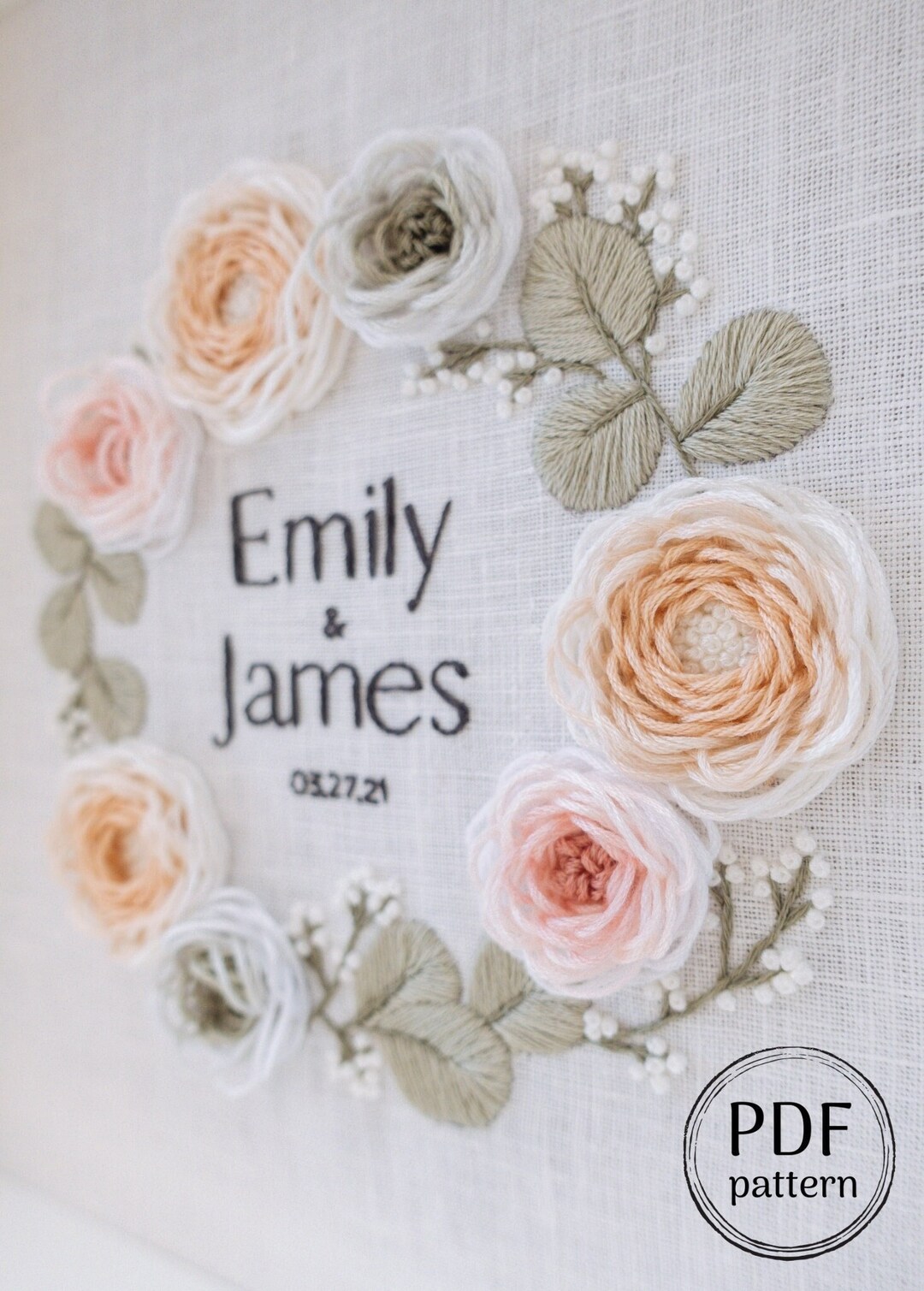 Wedding Anniversary Date Art, Customizable Hand Embroidery Pattern PDF ...