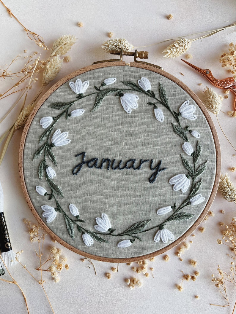 Snowdrop January Birth Month Flower, Customizable Hand Embroidery ...