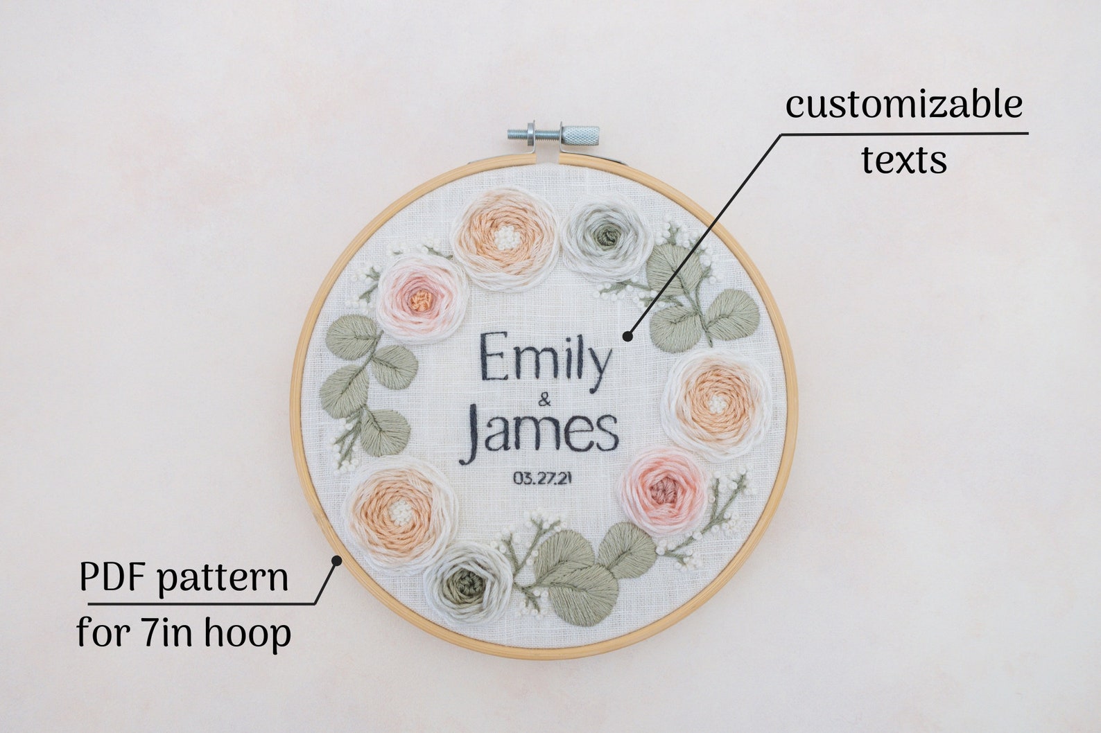 Wedding Anniversary Date Art Customizable Hand Embroidery - Etsy