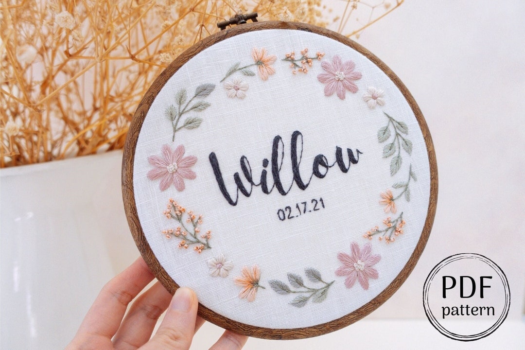 Baby Name Sign for Nursery, Customizable Embroidery Pattern for ...