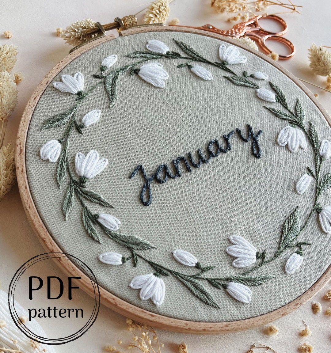 Snowdrop January Birth Month Flower, Customizable Hand Embroidery ...