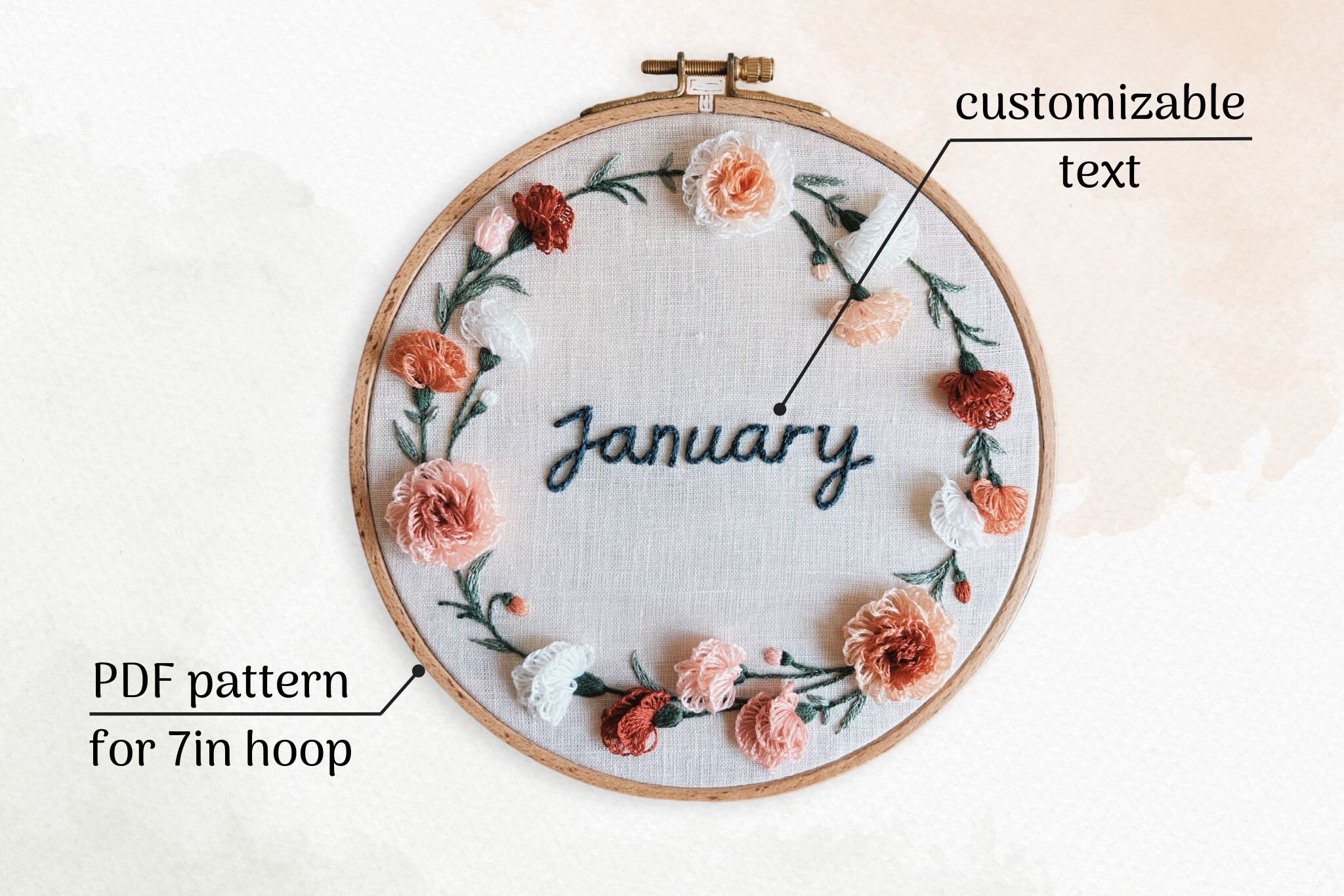 Carnation January Birth Month Flower, Customizable Hand Embroidery ...