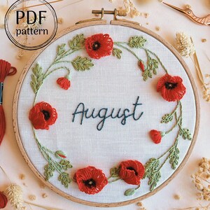 Red Poppies, August Birth Month Flower, Customisable Hand Embroidery ...
