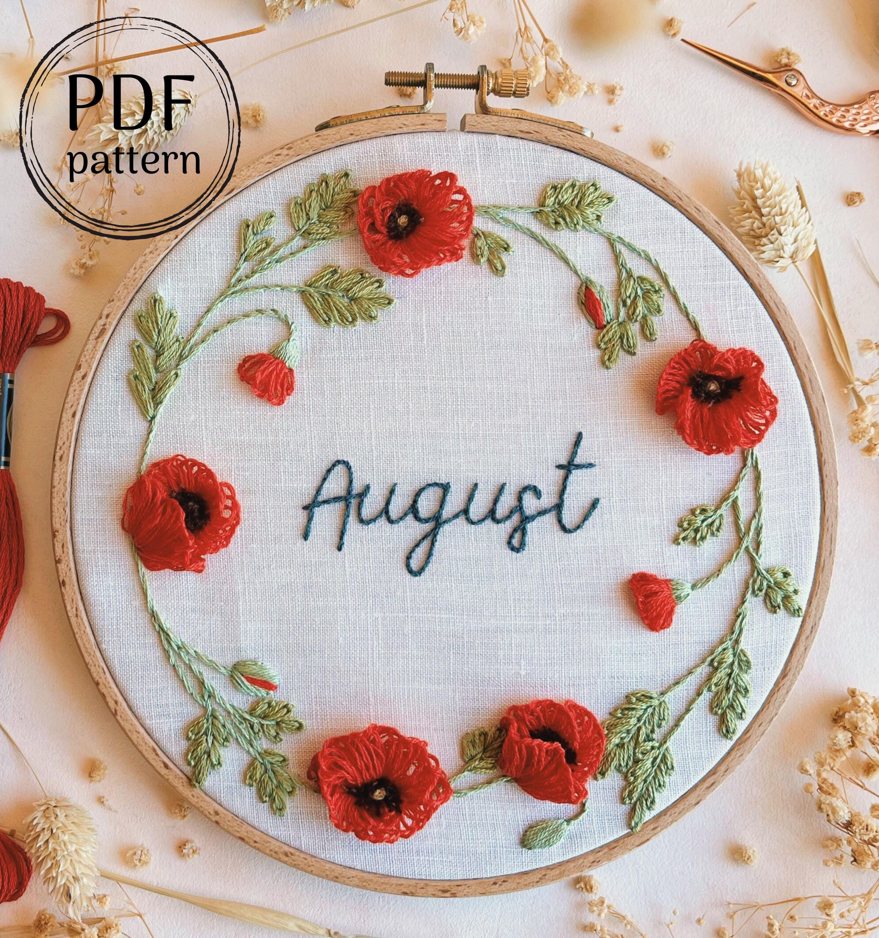 Red Poppies, August Birth Month Flower, Customisable Hand Embroidery ...