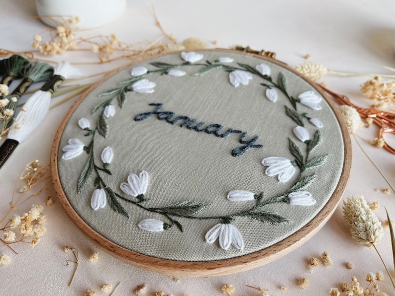 Snowdrop January Birth Month Flower, Customizable Hand Embroidery ...