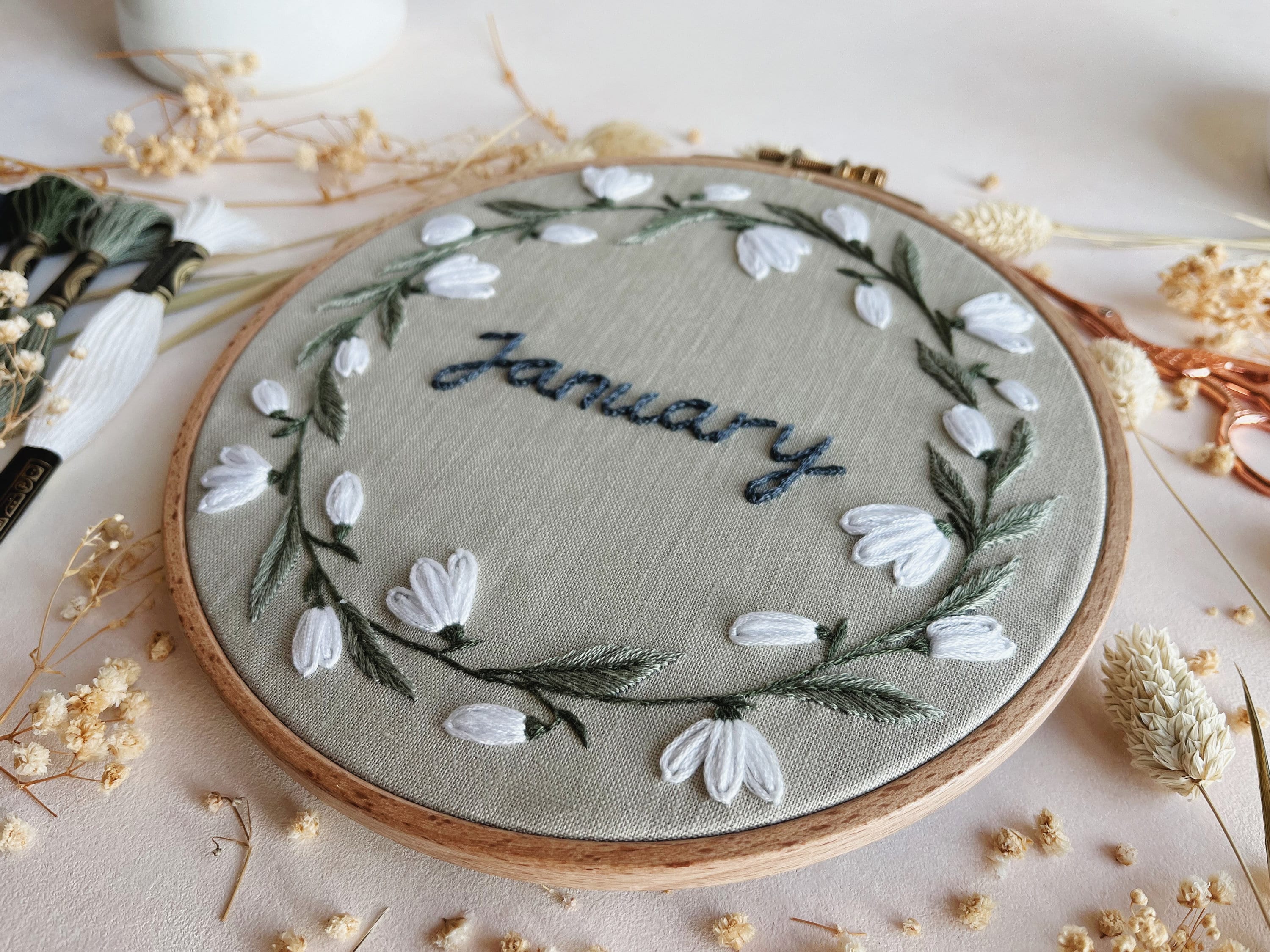 Snowdrop January Birth Month Flower, Customizable Hand Embroidery ...