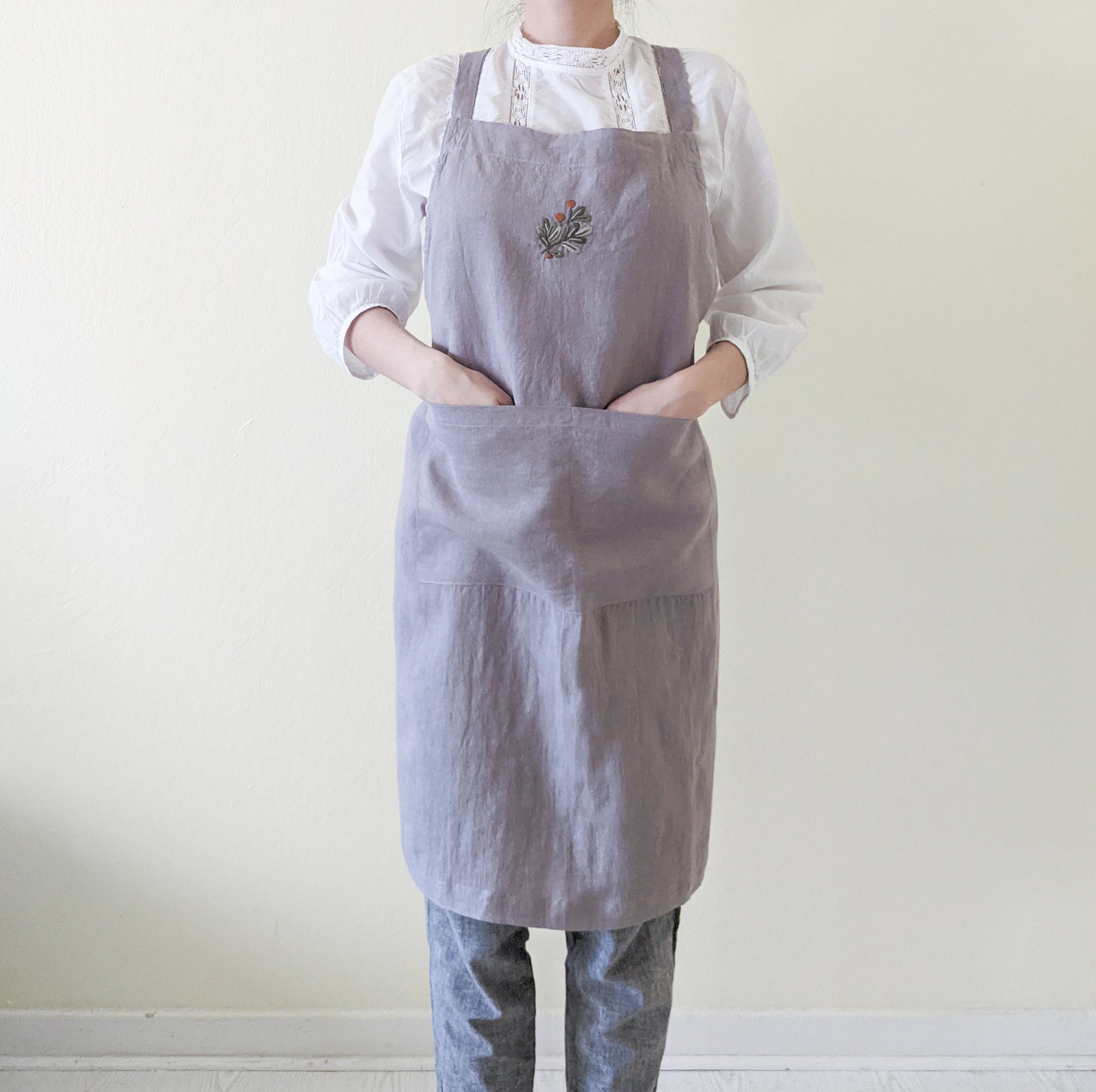 Handmade aprons for women with pockets Hand embroidered | Etsy
