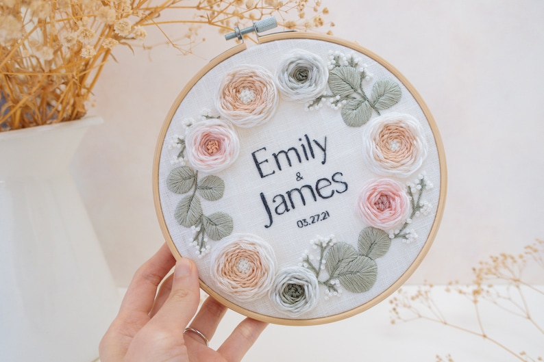 Wedding Anniversary Date Art Customizable Hand Embroidery - Etsy