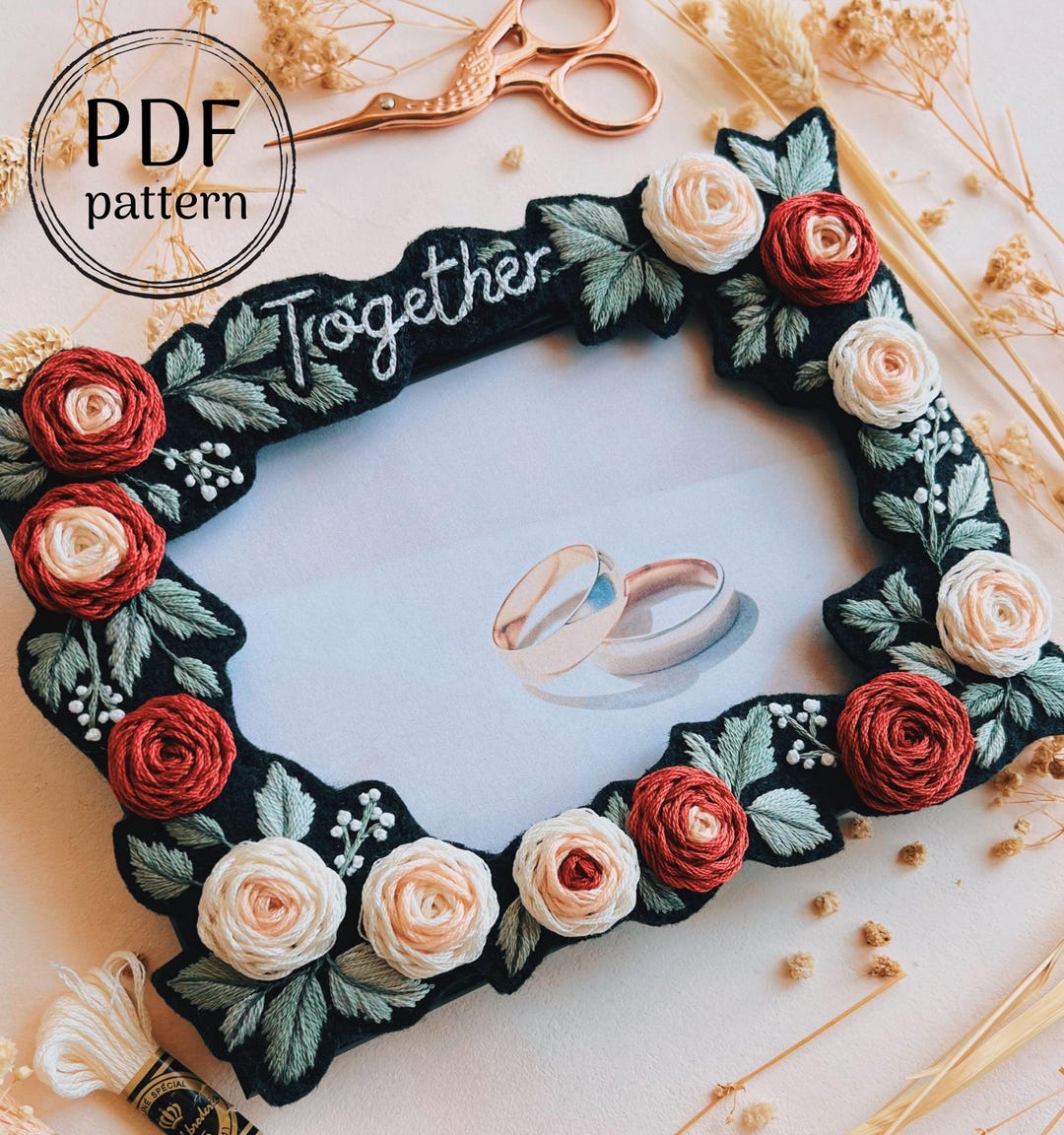 Customizable Floral Embroidery Picture Frame Pattern | Personalized ...
