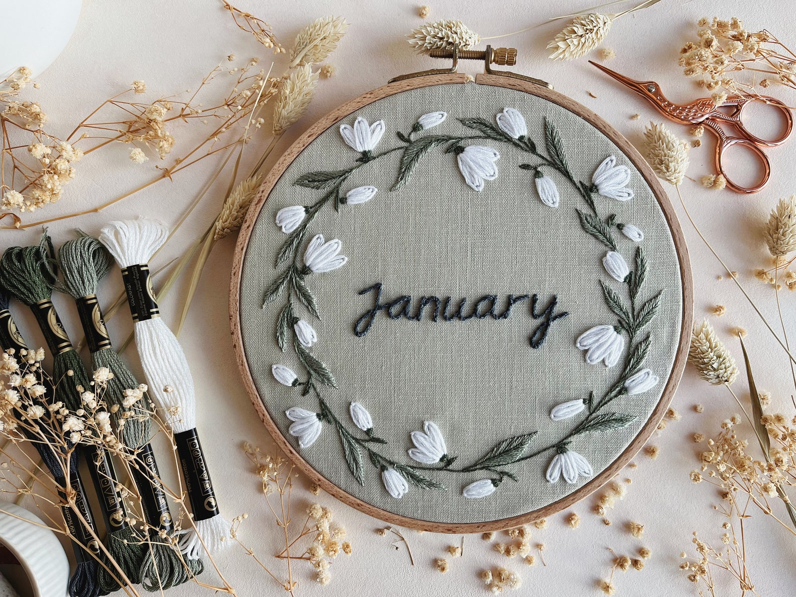 Snowdrop January Birth Month Flower, Customizable Hand Embroidery ...