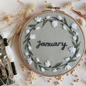 Snowdrop Wreath Embroidery Pattern: Customizable January Birth Month ...