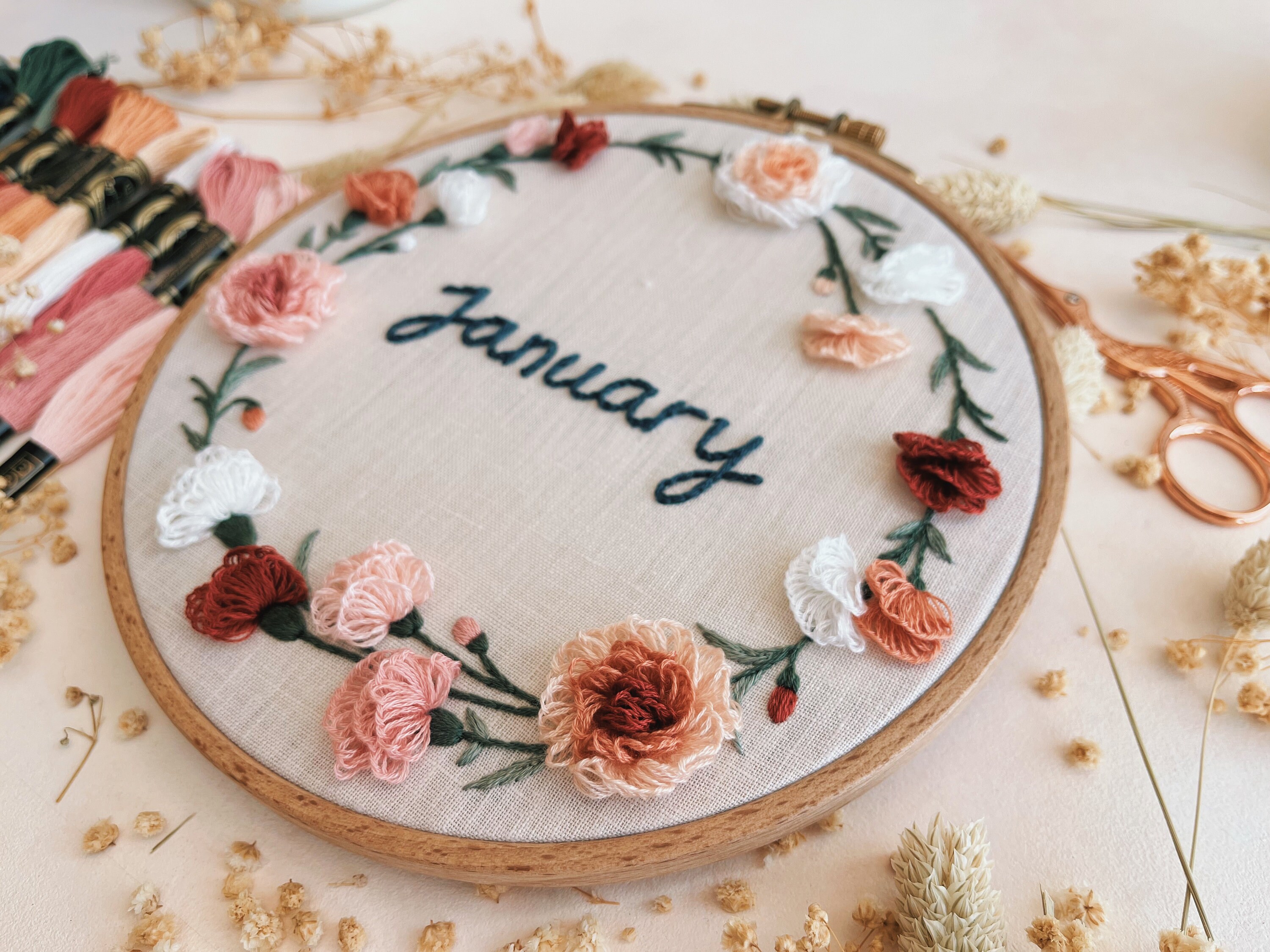 Carnation January Birth Month Flower, Customizable Hand Embroidery ...