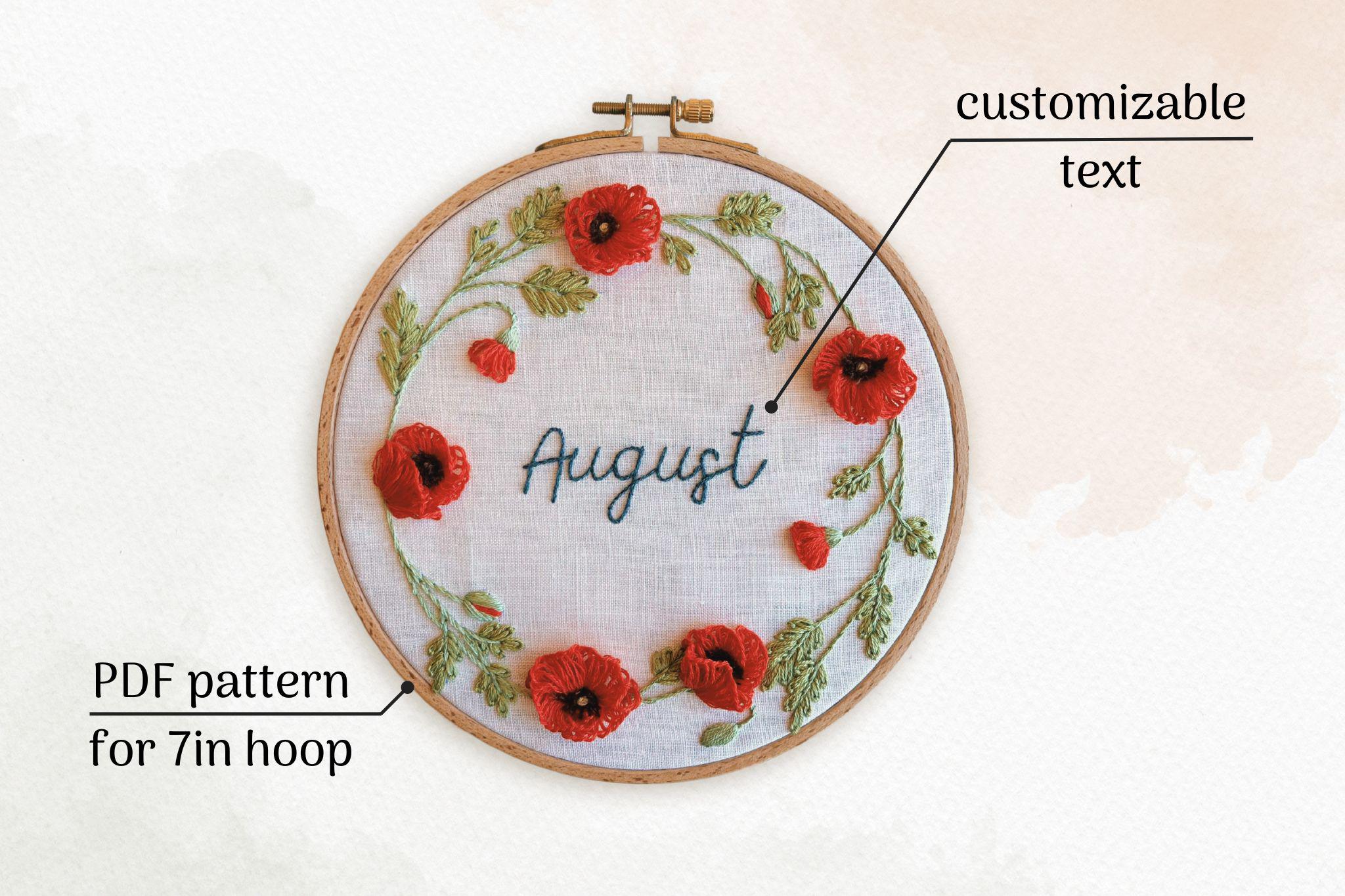 Red Poppies, August Birth Month Flower, Customisable Hand Embroidery ...