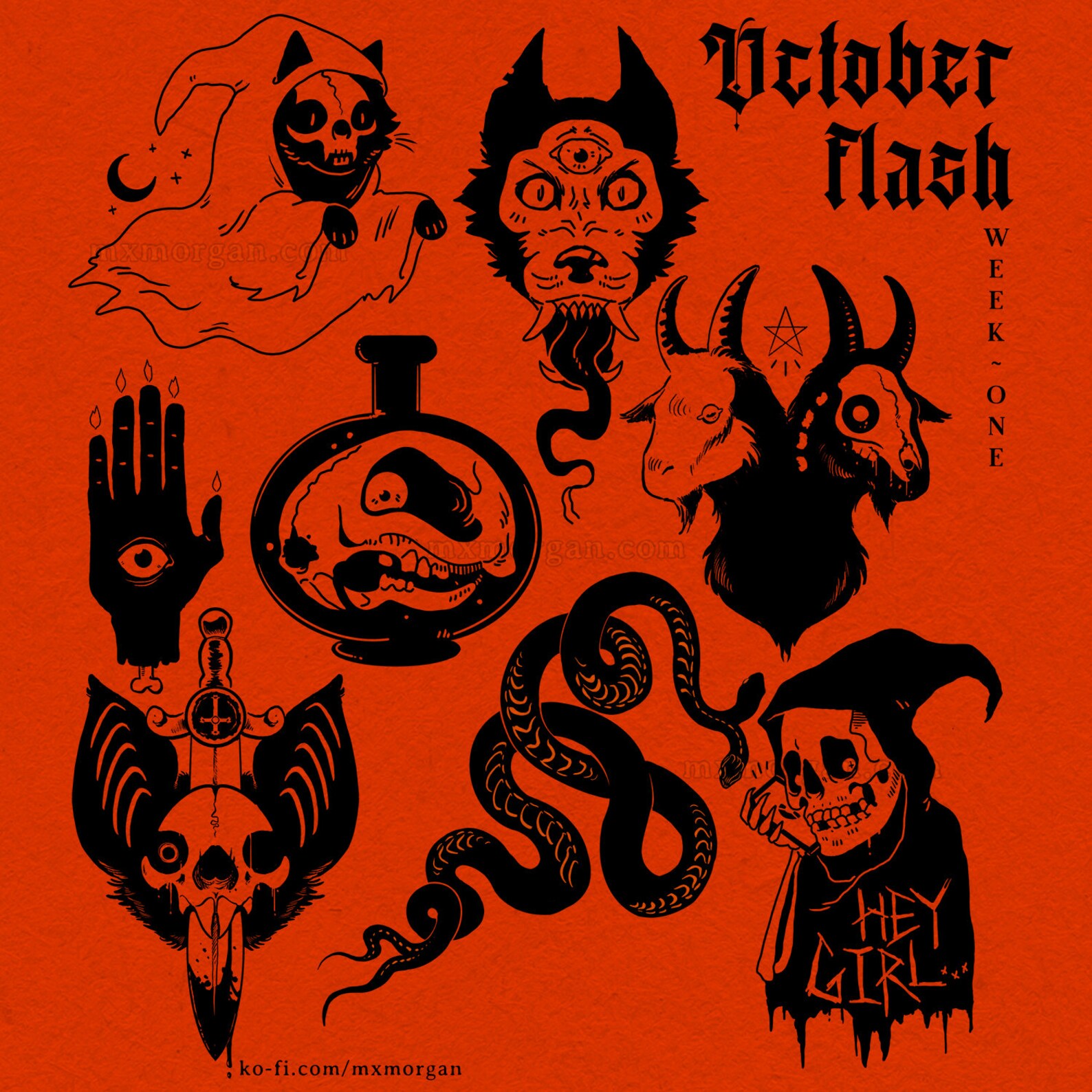 October Tattoo Flash Sheet Week 1 - Etsy