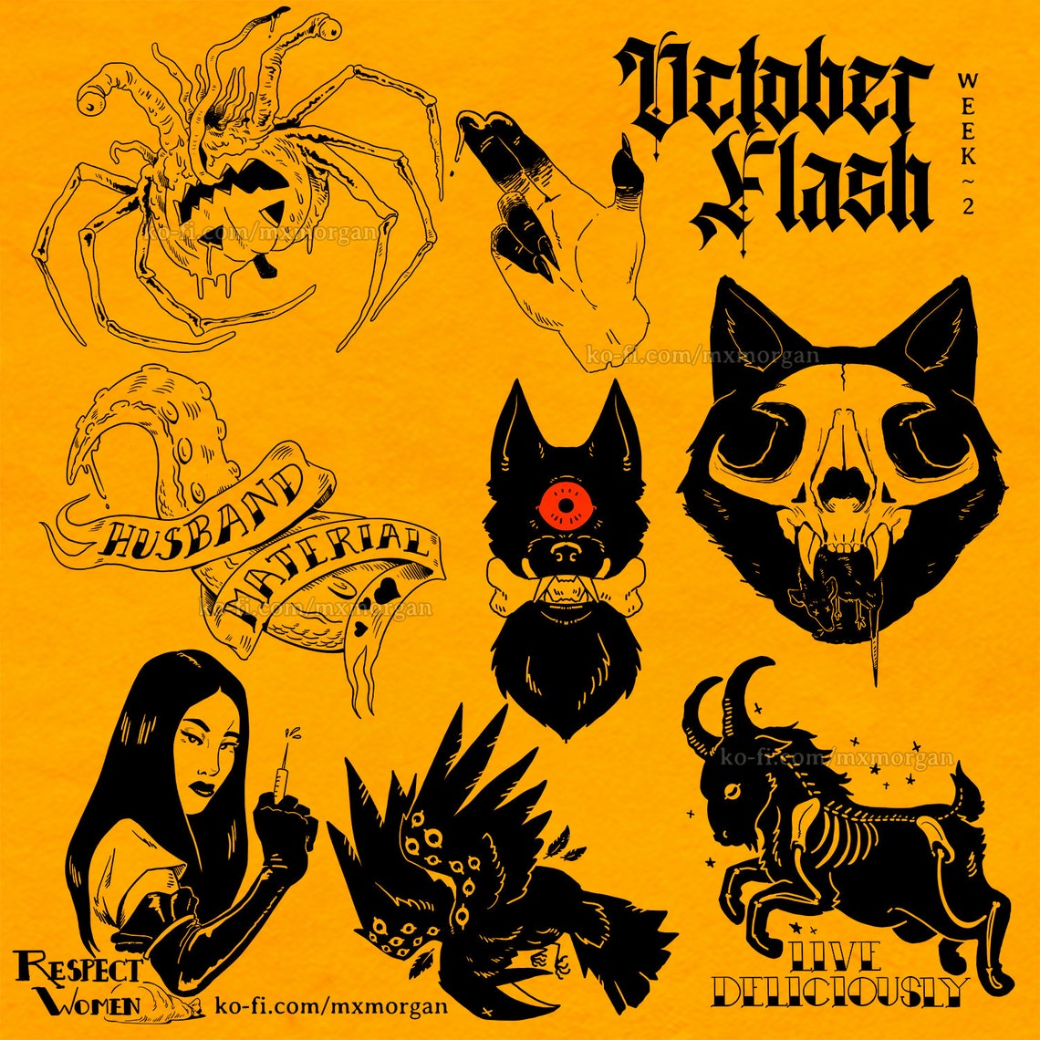 October Tattoo Flash Sheet Week 2 - Etsy