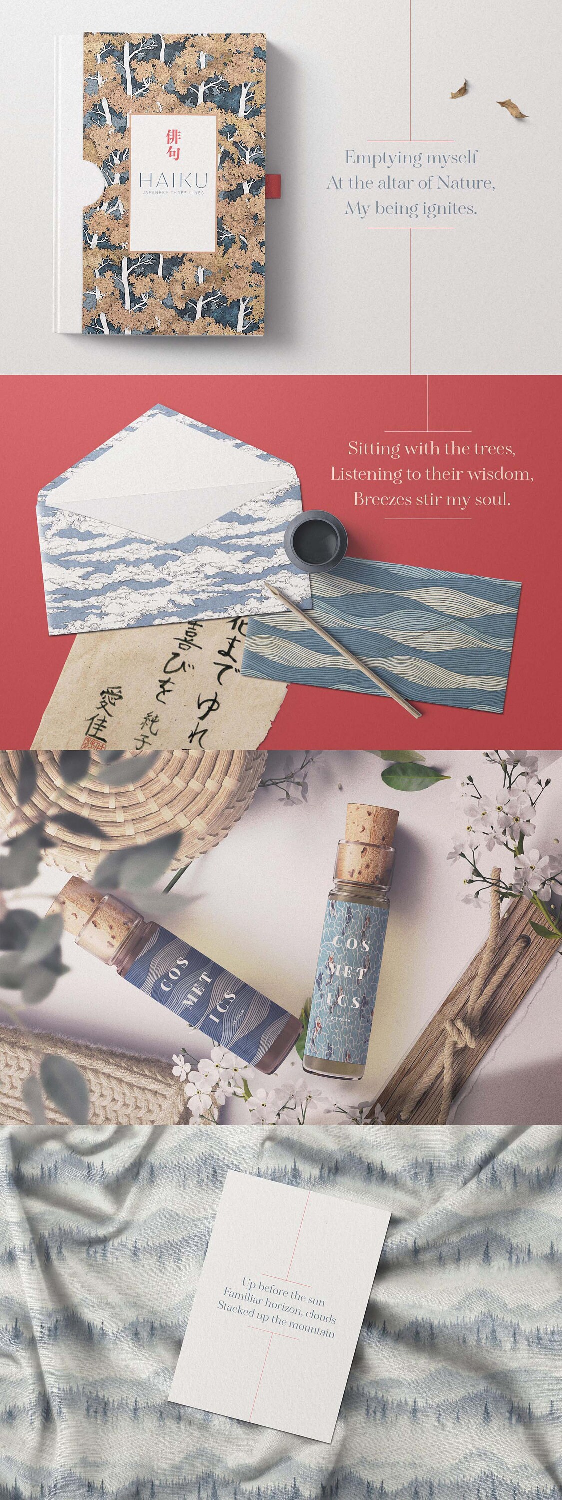 Haiku Asian Seamless Patterns - Hand-drawn Nature, Ocean, and Tree ...