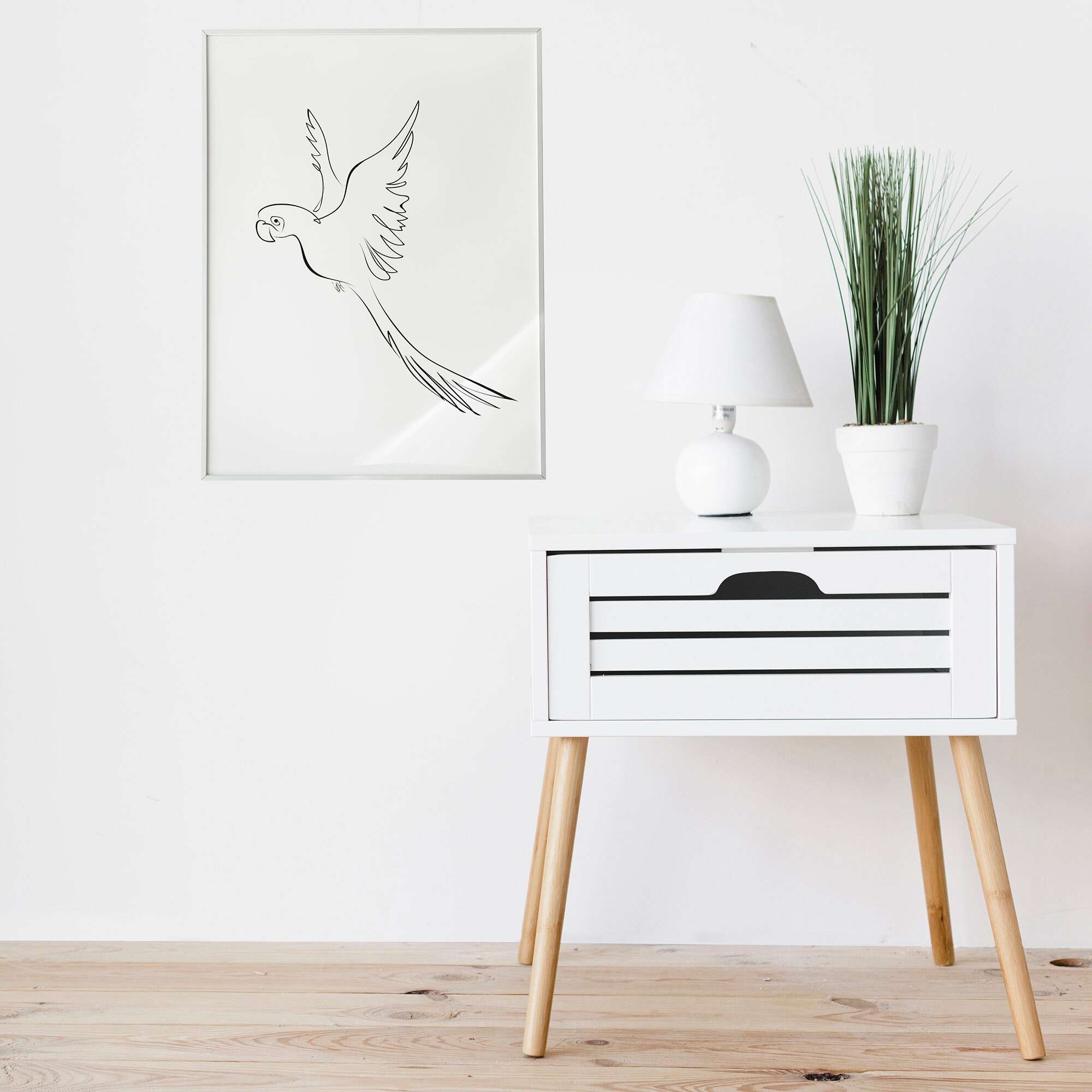 Minimalist Parrot One Line Art, Abstract Animal Drawing Print, Outline ...