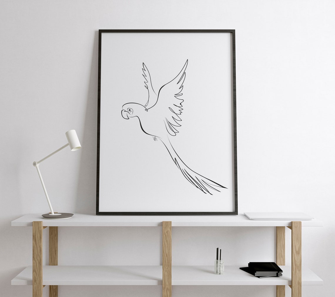 Minimalist Parrot One Line Art, Abstract Animal Drawing Print, Outline ...