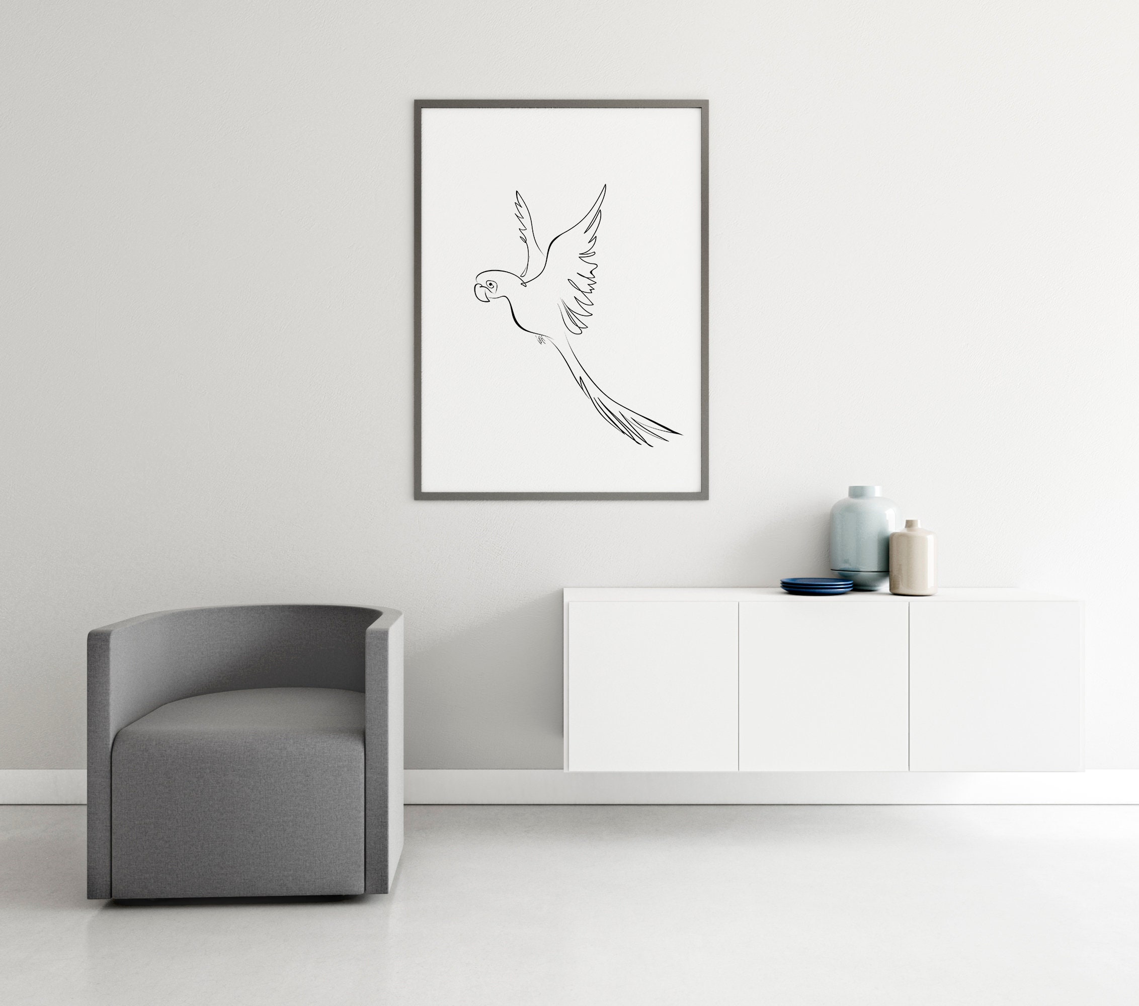 Minimalist Parrot One Line Art, Abstract Animal Drawing Print, Outline ...
