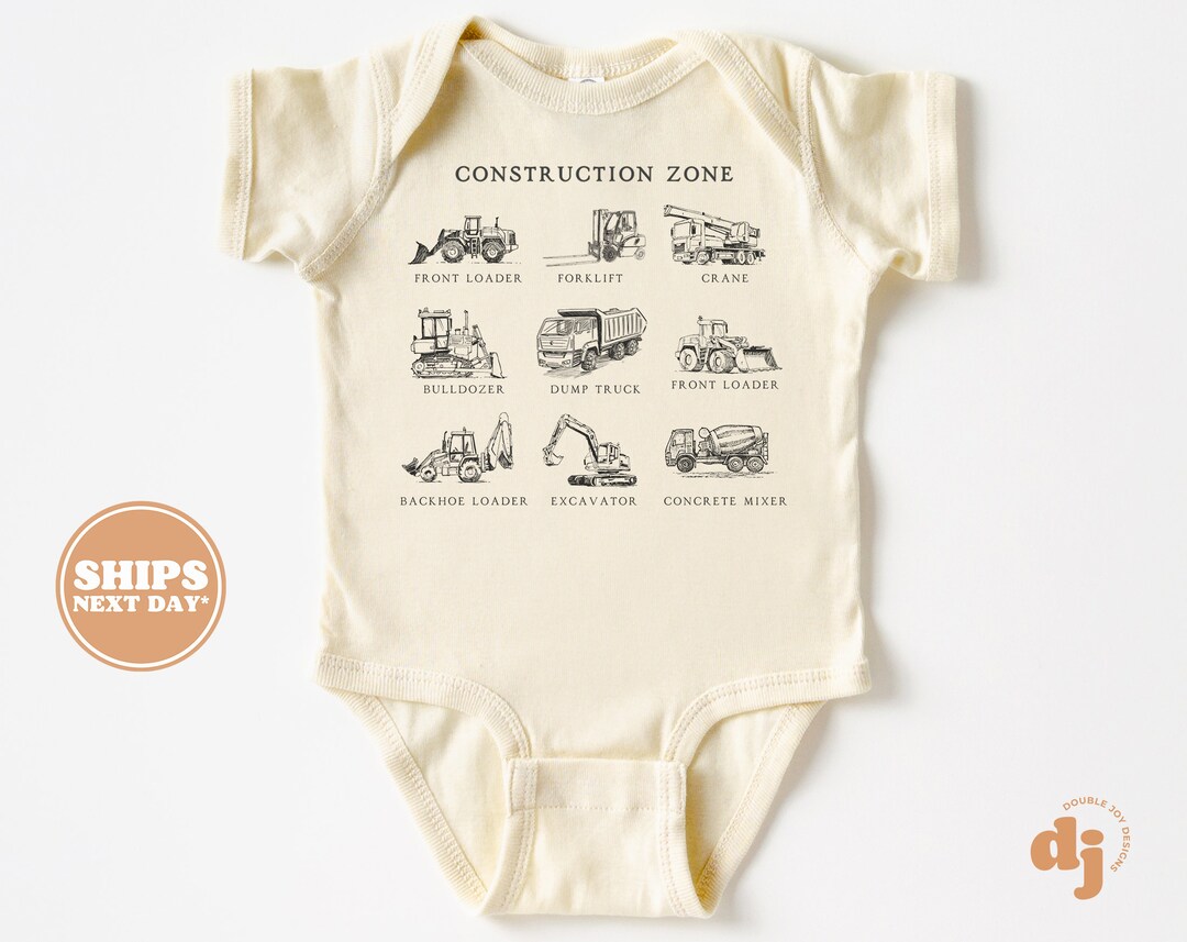 Baby Bodysuit Construction Zone Bodysuit Baby Boy Retro Natural Baby ...