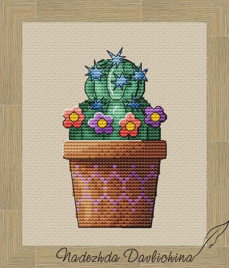 Flowering Cactus PDF Digital Cross Stitch Pattern Home Flower | Etsy