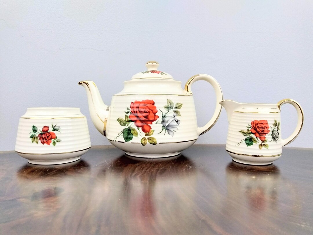 Vintage Sadler Red Roses Teapot Set – Fine Bone China Tea Service - Etsy
