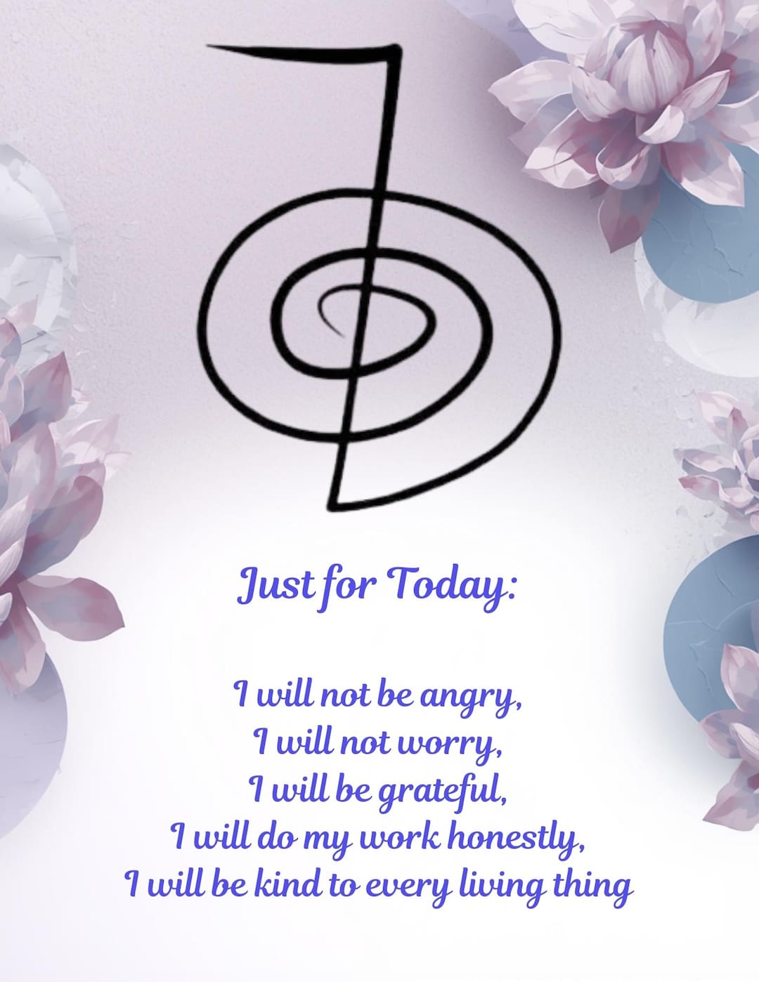 Digital Print - Reiki Poem - Just for Today - Purple - Etsy