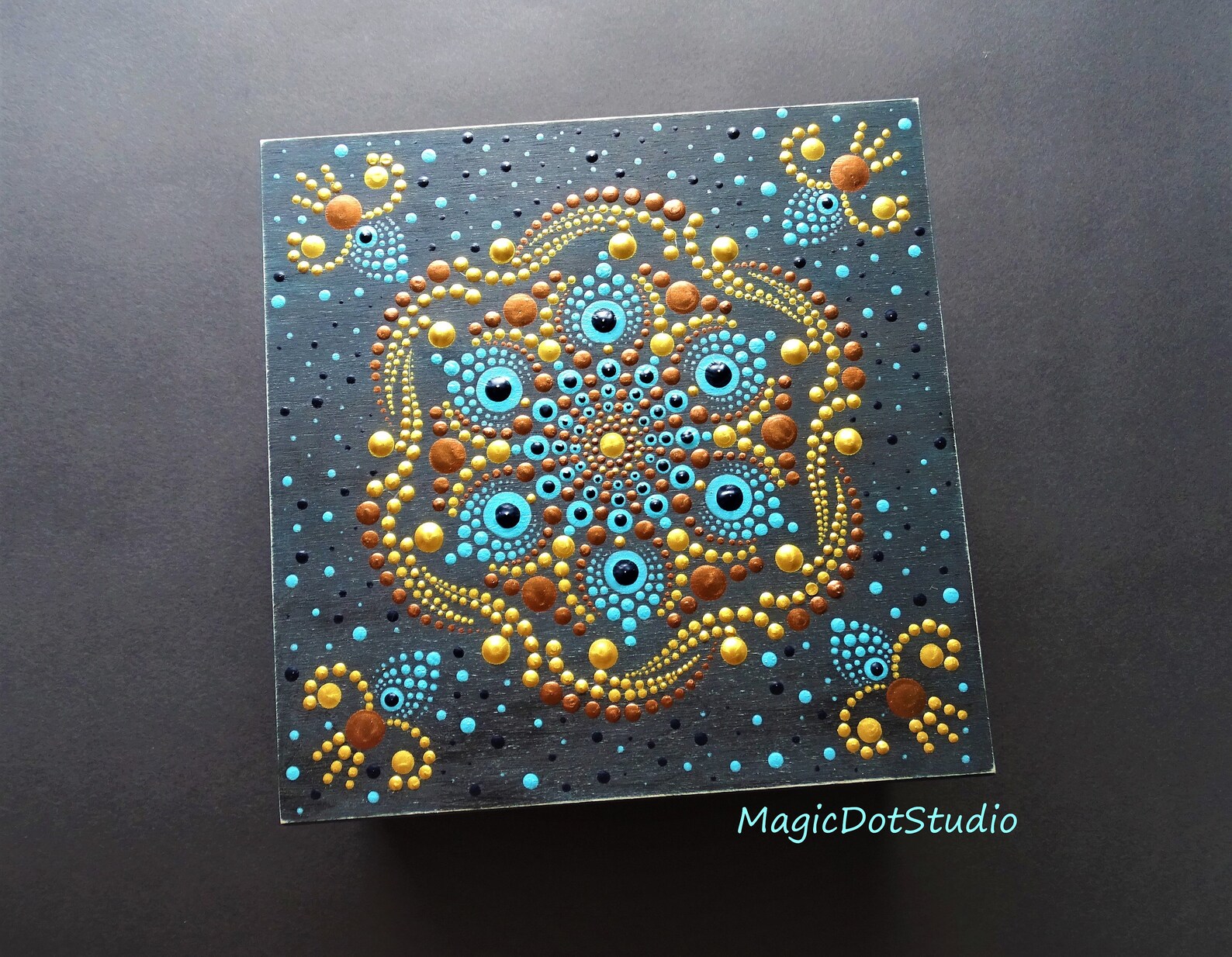 Big Wooden Jewelry Box Hand Painted With Mandala Theme, Blue and Yellow ...