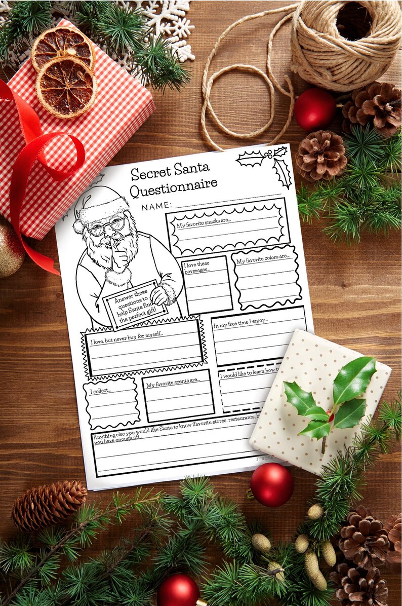 Secret Santa Coloring Page and Questionnaire - Etsy
