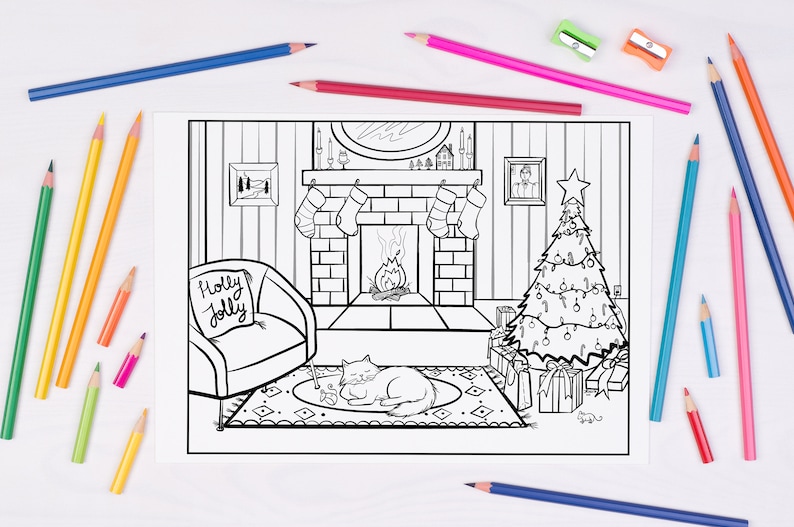 Cozy Christmas Coloring Page - Etsy
