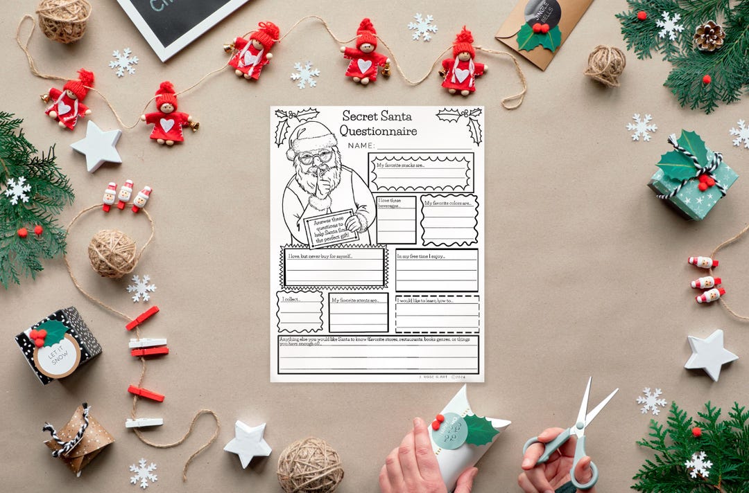 Secret Santa Coloring Page and Questionnaire - Etsy
