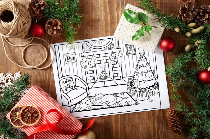 Cozy Christmas Coloring Page - Etsy