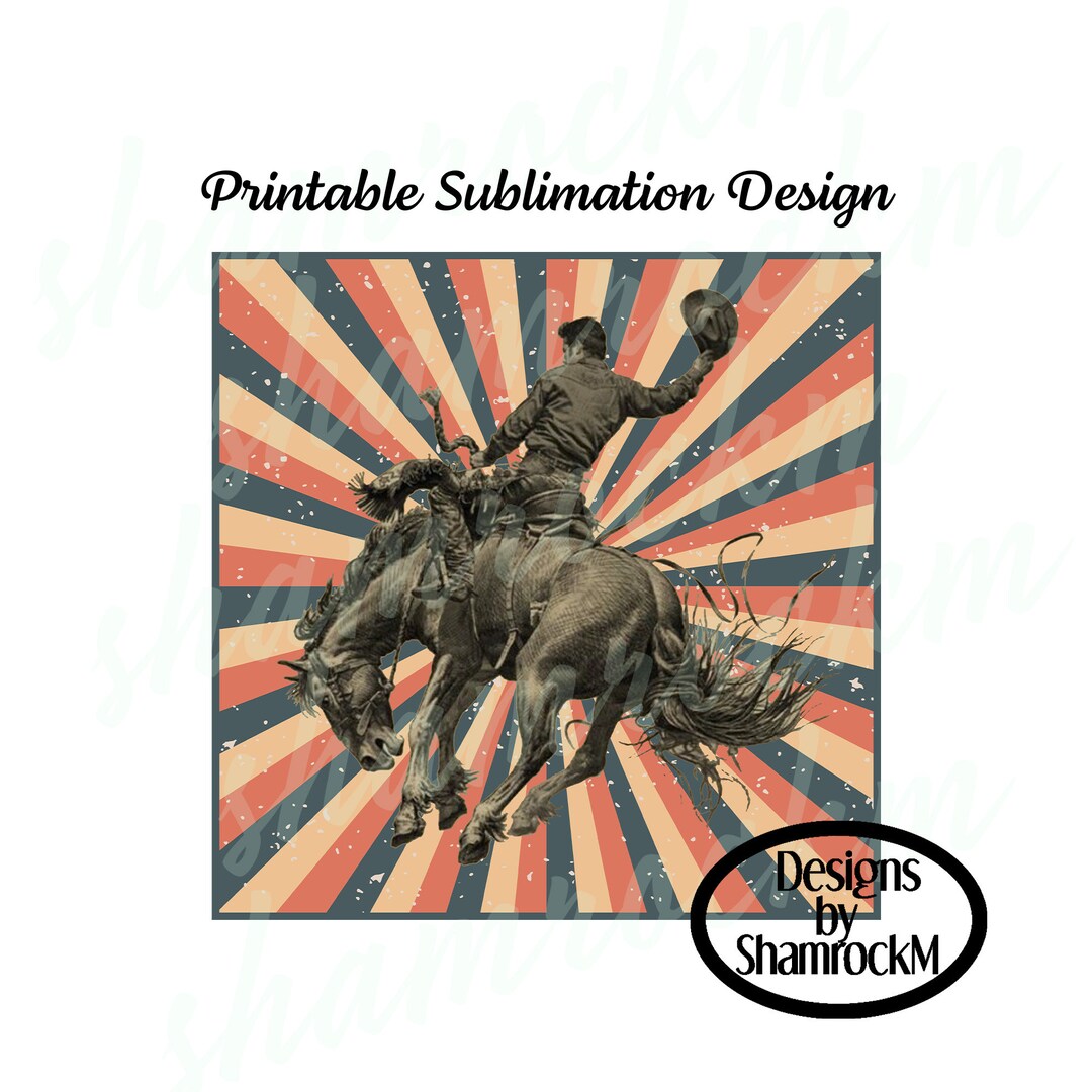 Printable Sublimation Design | Bronc Rider | Retro Grunge | Png Image ...